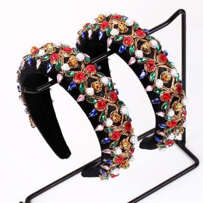 China Velvet Padded Rhinestone Headband Bridal Hair Accessories 14x15cm Crystal Gem Hair Hoop for sale