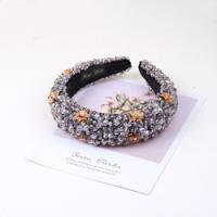 China Bling Crystal Headband 11x15cm Velvet Padded Baroque Beaded Hair Band for Women Girls for sale