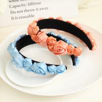 China Solid Color Rose Flower Hair Band for Women Wedding Romantic 7cm Fabric Headband for sale