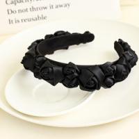 China Solid Color Rose Flower Hair Band for Women Wedding Romantic 7cm Fabric Headband for sale