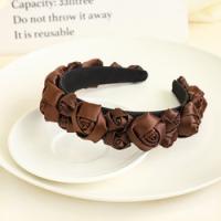 China Solid Color Rose Flower Hair Band for Women Wedding Romantic 7cm Fabric Headband for sale