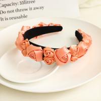 China Solid Color Rose Flower Hair Band for Women Wedding Romantic 7cm Fabric Headband for sale