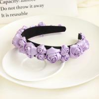 China Solid Color Rose Flower Hair Band for Women Wedding Romantic 7cm Fabric Headband for sale