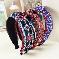 China Fabric Curly Pink Ladies Hair Bands 15 Colors Embroidery Knotted Wide Hairbands 16.5cm for sale