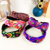 China Fabric Curly Pink Ladies Hair Bands 15 Colors Embroidery Knotted Wide Hairbands 16.5cm for sale