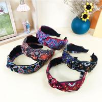 China Fabric Curly Pink Ladies Hair Bands 15 Colors Embroidery Knotted Wide Hairbands 16.5cm for sale