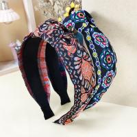 China Fabric Curly Pink Ladies Hair Bands 15 Colors Embroidery Knotted Wide Hairbands 16.5cm for sale