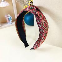 China Fabric Curly Pink Ladies Hair Bands 15 Colors Embroidery Knotted Wide Hairbands 16.5cm for sale