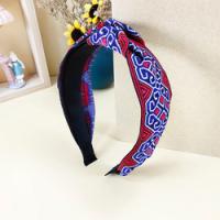 China Fabric Curly Pink Ladies Hair Bands 15 Colors Embroidery Knotted Wide Hairbands 16.5cm for sale