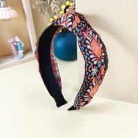 China Fabric Curly Pink Ladies Hair Bands 15 Colors Embroidery Knotted Wide Hairbands 16.5cm for sale