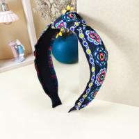 China Fabric Curly Pink Ladies Hair Bands 15 Colors Embroidery Knotted Wide Hairbands 16.5cm for sale