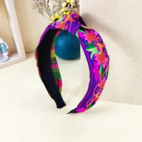 China Fabric Curly Pink Ladies Hair Bands 15 Colors Embroidery Knotted Wide Hairbands 16.5cm for sale