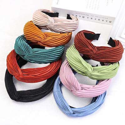 China Fabric Cross Knot Hair Band 7cm Wide Elastic Headband for Women 9 Colors for sale