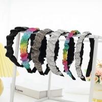 China Wrinkled Shiny Diamond Hairbands for Women Girls 1.5cm 3cm Elastic Non Slip Headband for sale