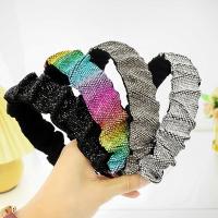 China Wrinkled Shiny Diamond Hairbands for Women Girls 1.5cm 3cm Elastic Non Slip Headband for sale