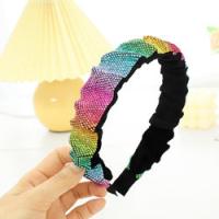 China Wrinkled Shiny Diamond Hairbands for Women Girls 1.5cm 3cm Elastic Non Slip Headband for sale