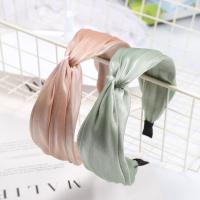 China Plain Color Cross Knotted Wide Silk Headband 7cm Flexible Memory Plastic Hair Band for Women for sale