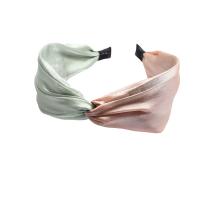China Plain Color Cross Knotted Wide Silk Headband 7cm Flexible Memory Plastic Hair Band for Women for sale