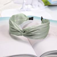 China Plain Color Cross Knotted Wide Silk Headband 7cm Flexible Memory Plastic Hair Band for Women for sale