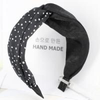 China Metal Hair Hoop Headband Cross Wave Point Cloth Hairband Women 7cm Wide Flexible for sale