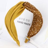 China Metal Hair Hoop Headband Cross Wave Point Cloth Hairband Women 7cm Wide Flexible for sale