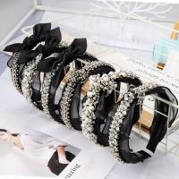 China Shiny Diamond Pearl Bow Hair Band 7cm Wide Elastic Memory Plastic Women Hair Accessories for sale
