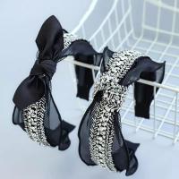 China Shiny Diamond Pearl Bow Hair Band 7cm Wide Elastic Memory Plastic Women Hair Accessories for sale