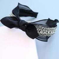 China Shiny Diamond Pearl Bow Hair Band 7cm Wide Elastic Memory Plastic Women Hair Accessories for sale