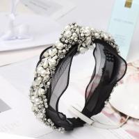 China Shiny Diamond Pearl Bow Hair Band 7cm Wide Elastic Memory Plastic Women Hair Accessories for sale