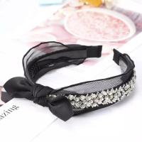 China Shiny Diamond Pearl Bow Hair Band 7cm Wide Elastic Memory Plastic Women Hair Accessories for sale