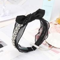 China Shiny Diamond Pearl Bow Hair Band 7cm Wide Elastic Memory Plastic Women Hair Accessories for sale