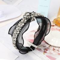 China Shiny Diamond Pearl Bow Hair Band 7cm Wide Elastic Memory Plastic Women Hair Accessories for sale