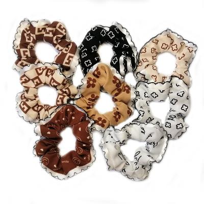 China Chiffon Hair Scrunchies for Thick Hair Korea Lace Fabric Print Pony Tails 11cm 7g for sale