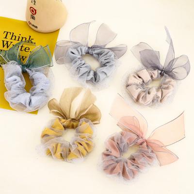 China Wholesale 5 Colors 8g Gauze Bow Hair Scrunchies for Women Girls Hair Circle Accessories for sale