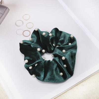 China Wholesale Velvet Pearl Hair Scrunchies 6cm Silk Hair Curling Ribbon for Women Girls for sale