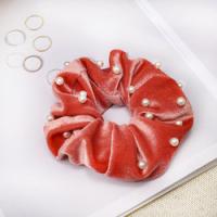China Wholesale Velvet Pearl Hair Scrunchies 6cm Silk Hair Curling Ribbon for Women Girls for sale