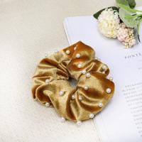 China Wholesale Velvet Pearl Hair Scrunchies 6cm Silk Hair Curling Ribbon for Women Girls for sale