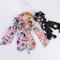 China Silk Scarf Hair Tie Ponytail Holder Bow Pearl Broken Flowers 9 Inch Scrunchies for Women for sale