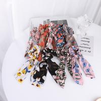 China Silk Scarf Hair Tie Ponytail Holder Bow Pearl Broken Flowers 9 Inch Scrunchies for Women for sale
