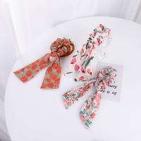 China Silk Scarf Hair Tie Ponytail Holder Bow Pearl Broken Flowers 9 Inch Scrunchies for Women for sale