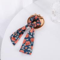 China Silk Scarf Hair Tie Ponytail Holder Bow Pearl Broken Flowers 9 Inch Scrunchies for Women for sale