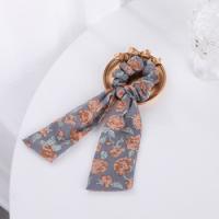 China Silk Scarf Hair Tie Ponytail Holder Bow Pearl Broken Flowers 9 Inch Scrunchies for Women for sale