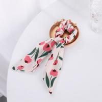 China Silk Scarf Hair Tie Ponytail Holder Bow Pearl Broken Flowers 9 Inch Scrunchies for Women for sale