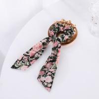 China Silk Scarf Hair Tie Ponytail Holder Bow Pearl Broken Flowers 9 Inch Scrunchies for Women for sale