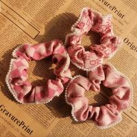 China Wholesale Handmade Pearl Lace Fabric Mickey Scrunchies Hair Ties 10cm for Women Girls for sale