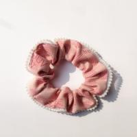 China Wholesale Handmade Pearl Lace Fabric Mickey Scrunchies Hair Ties 10cm for Women Girls for sale