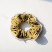 China Wholesale Handmade Pearl Lace Fabric Mickey Scrunchies Hair Ties 10cm for Women Girls for sale