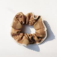 China Wholesale Handmade Pearl Lace Fabric Mickey Scrunchies Hair Ties 10cm for Women Girls for sale