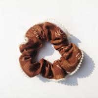 China Wholesale Handmade Pearl Lace Fabric Mickey Scrunchies Hair Ties 10cm for Women Girls for sale