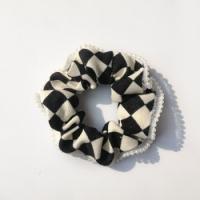 China Wholesale Handmade Pearl Lace Fabric Mickey Scrunchies Hair Ties 10cm for Women Girls for sale